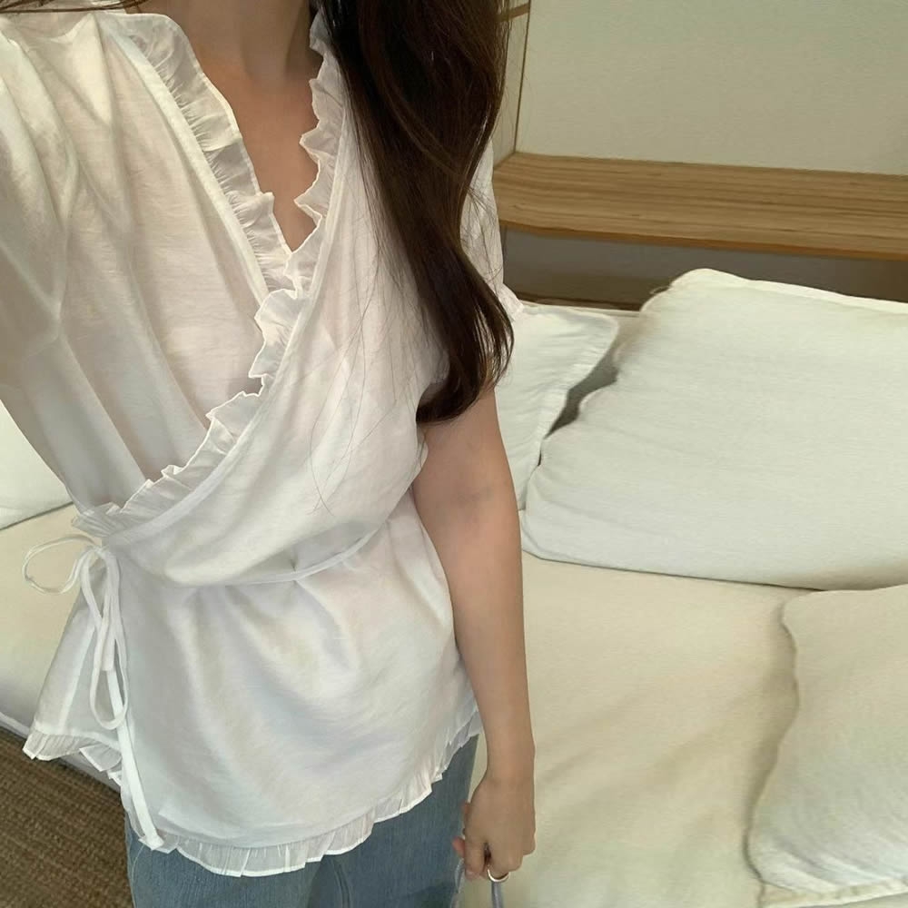 【HSTYLE】正韓女上衣 荷葉短袖雪紡衫CPC1033｜Global Online｜Global Mall 環球Online